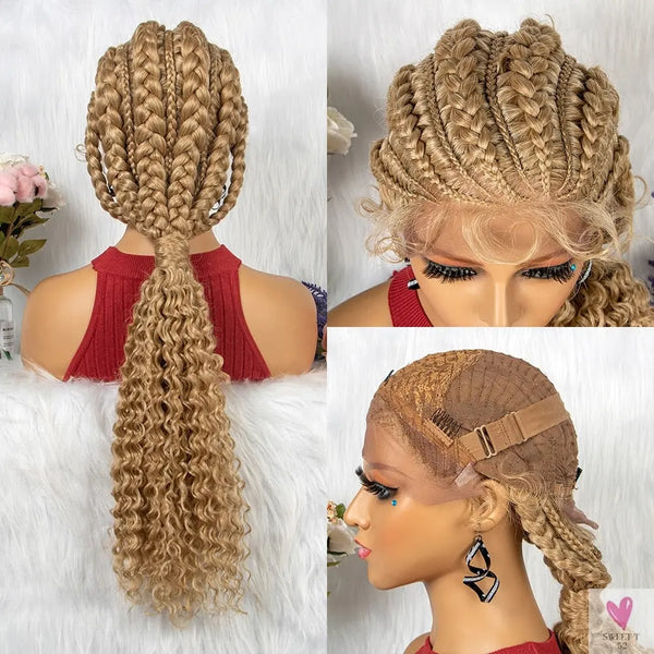 Synthetic Hair Braided Ponytail Lace Front Wigs Kinky Curly Frontal ...